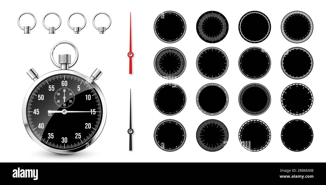 Classic stopwatch with clock faces. Shiny metal chronometer, time ...