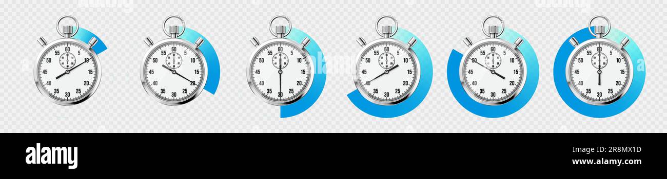 Realistic classic stopwatch. Shiny metal chronometer, time counter with ...