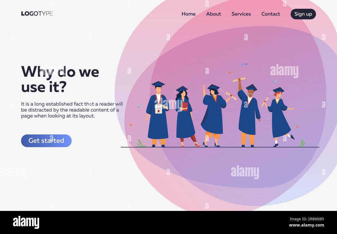 Happy diverse students celebrating graduation from school Stock Vector ...