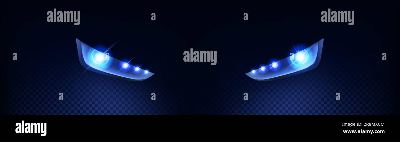 Realistic blue led car light flare vector effect. Front headlight glare ...