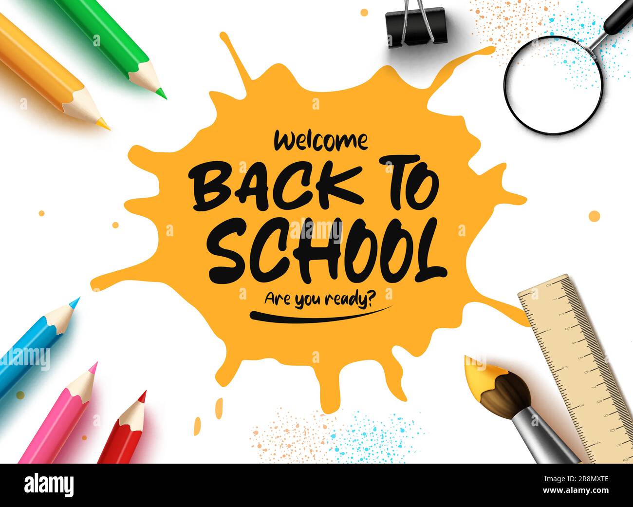 Welcome back to school vector template. Back to school text in yellow ...