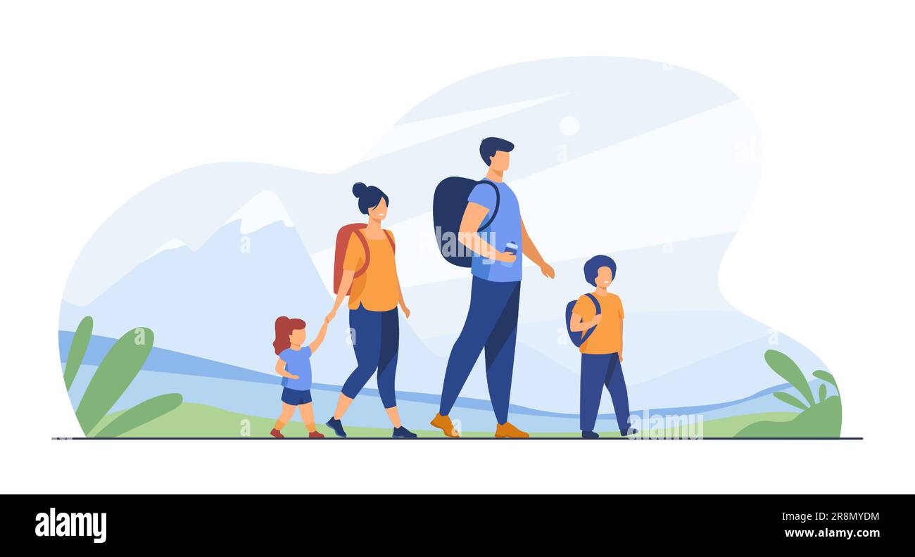 Happy active family walking outdoors Stock Vector Image & Art - Alamy