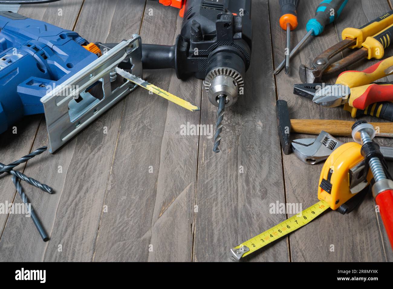 Tools used for DIY at home electrical and manual Stock Photo - Alamy