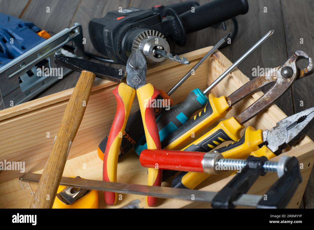 Tools used for DIY at home electrical and manual Stock Photo - Alamy