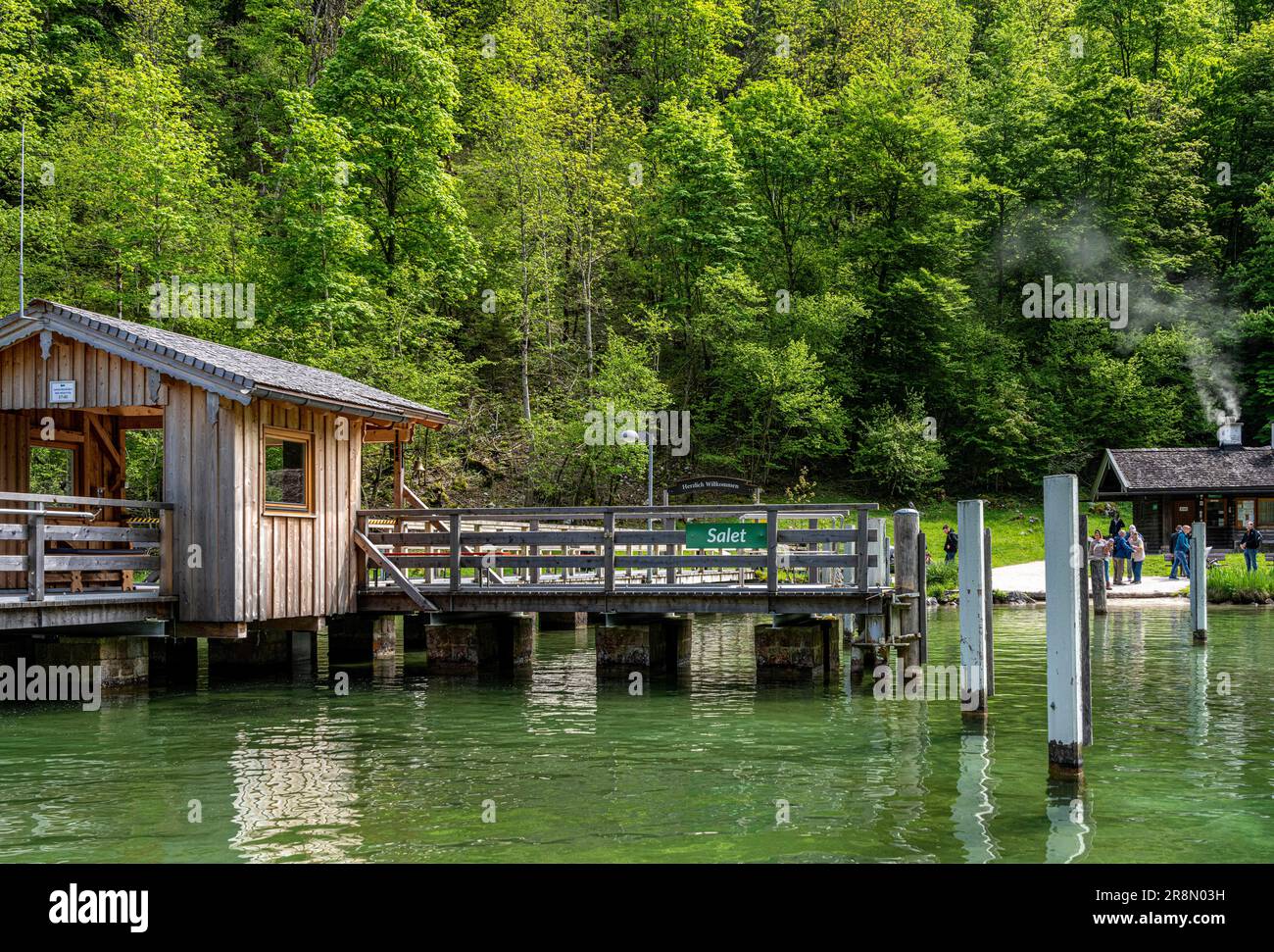 Boat jetty in Salet, Koenigssee, Berchtesgadener Land, Bavaria, Germany ...
