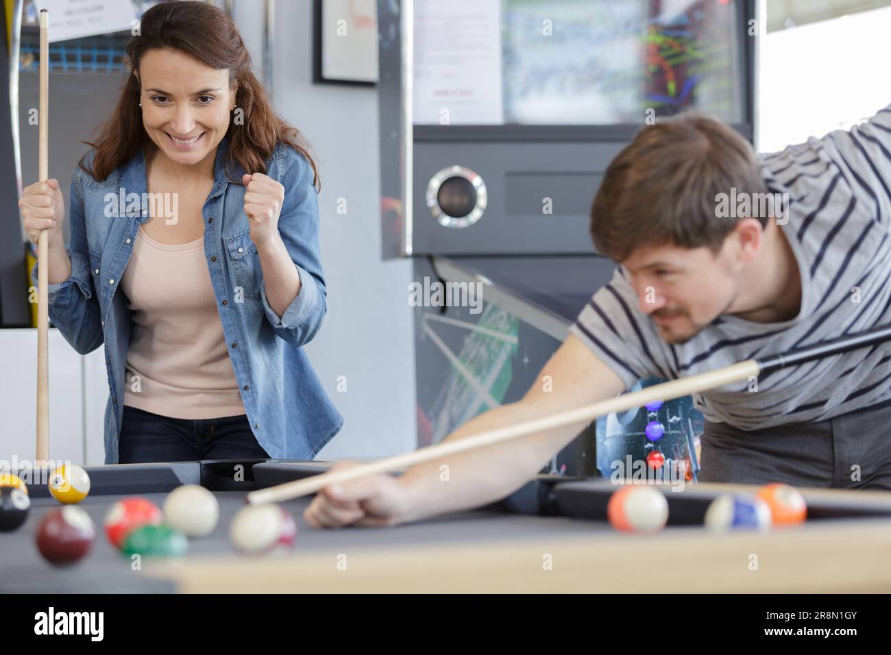 Pool table cue women hi-res stock photography and images - Alamy