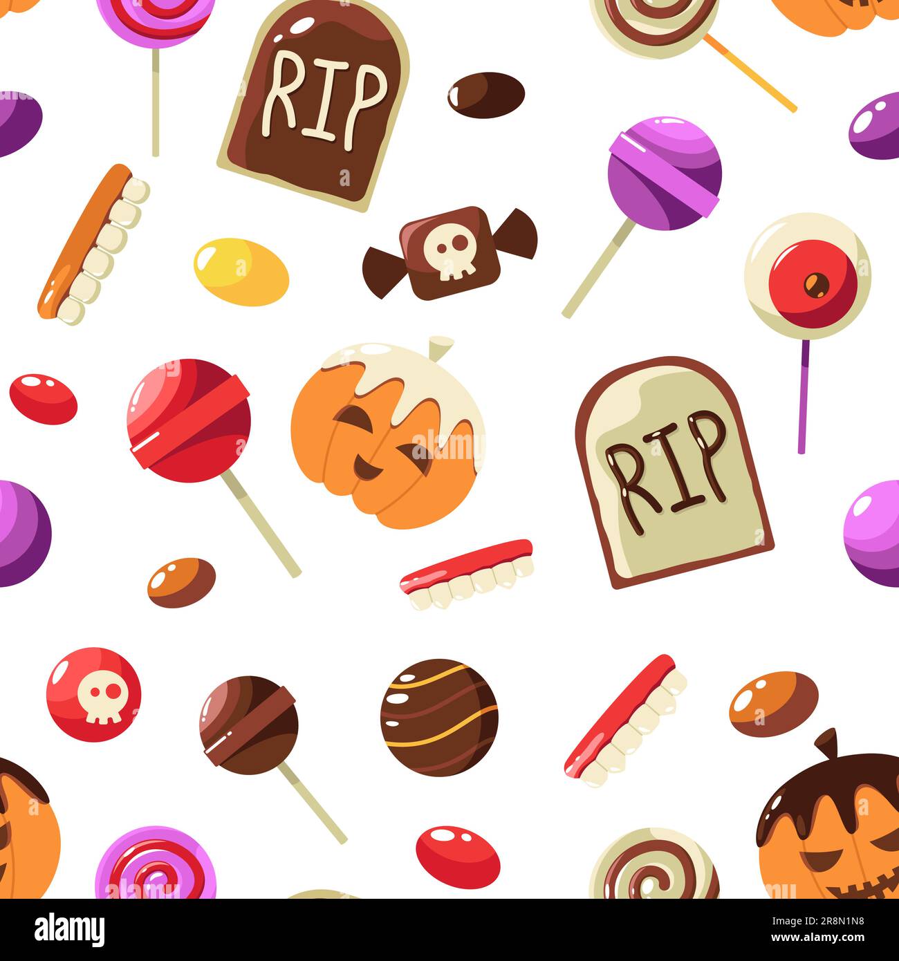 Halloween sweets pattern. Seamless print of cartoon trick or treat ...
