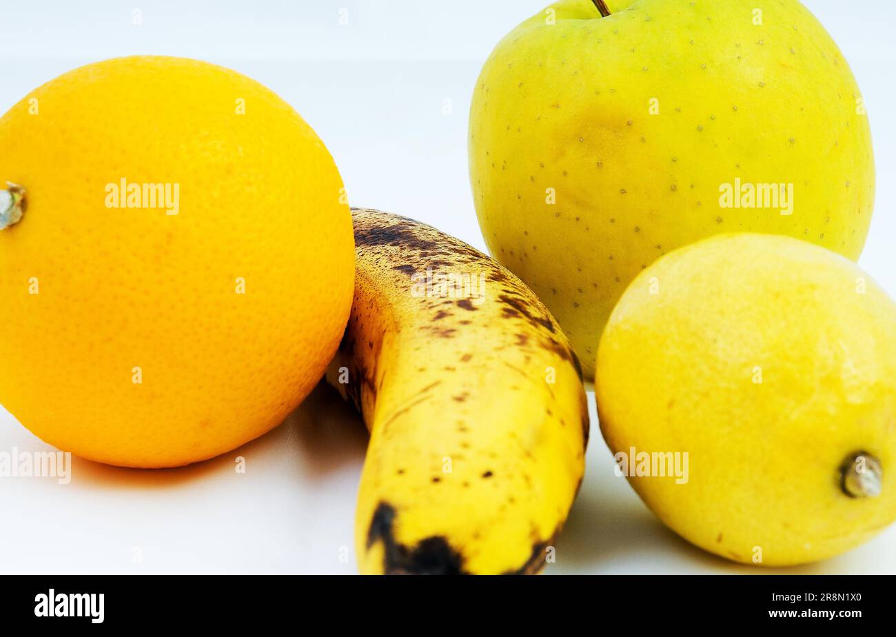 Orange, Lemon, Banana, Apple Stock Photo - Alamy