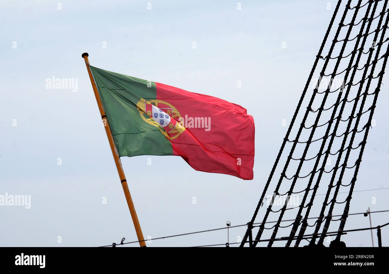 Portugal flag on flagpole portuguese hi-res stock photography and ...