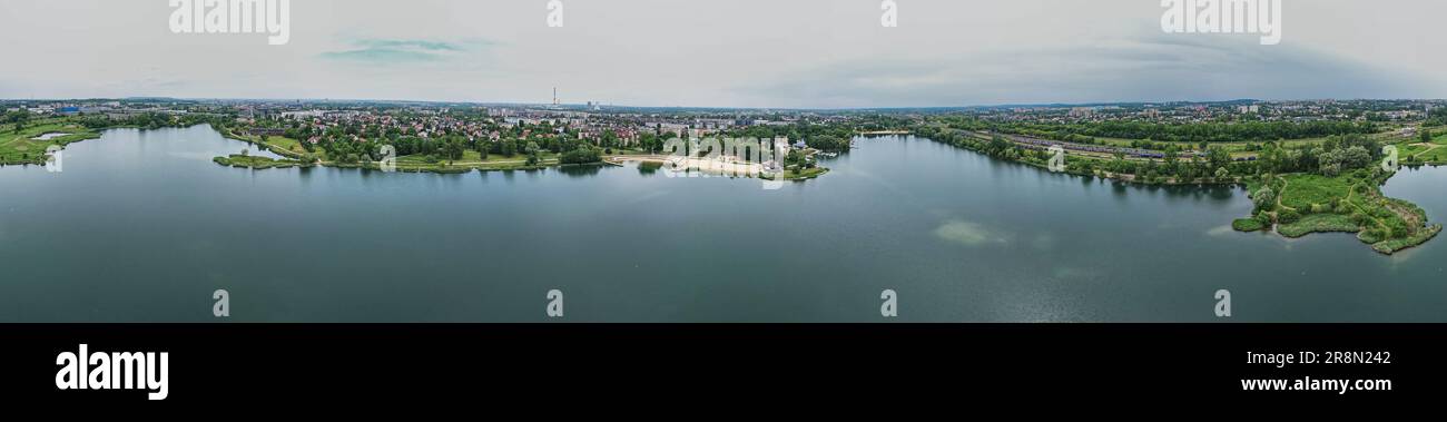 Aerial view - Bagry Lagoon, Podgórze XIII, Kraków, Poland - swimming ...
