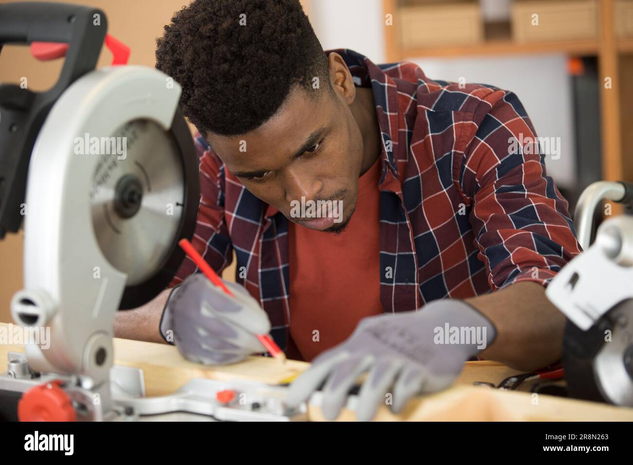 Close up hands carpenter marking hi-res stock photography and images ...