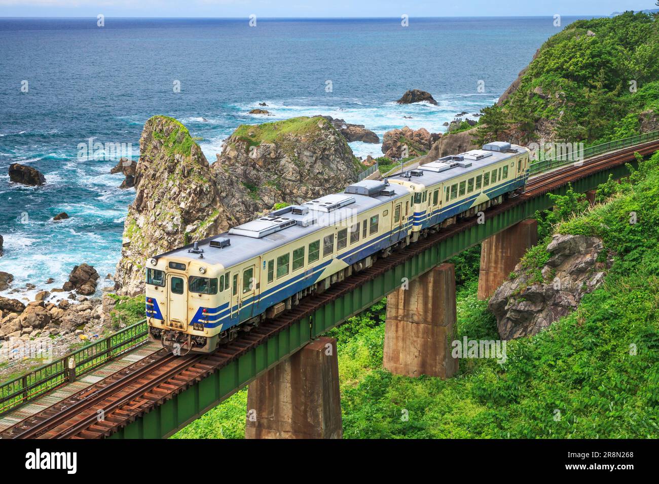 Regular Train on the Gono-Line and the Sea of Japan Stock Photo - Alamy