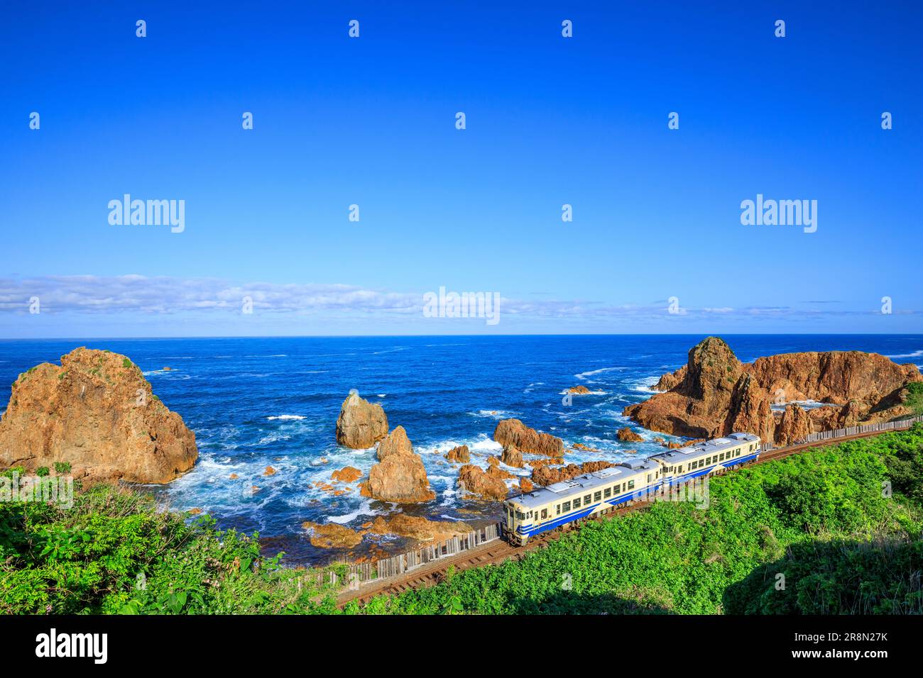 Regular Train on the Gono-Line and the Sea of Japan Stock Photo - Alamy