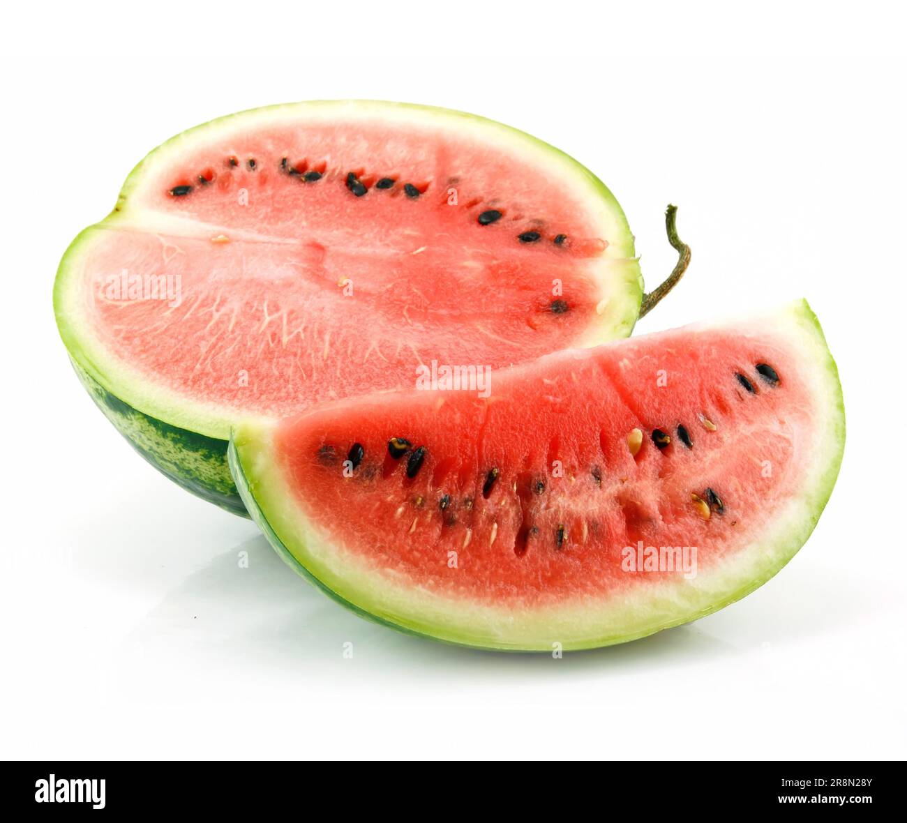 Half and Section of Ripe Sliced Green Watermelon Isolated on White ...