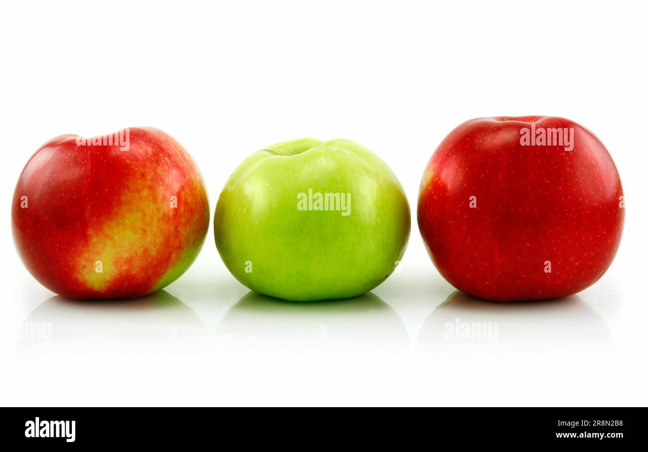 Three Ripe Apples in a Row Isolated on White Background Stock Photo - Alamy