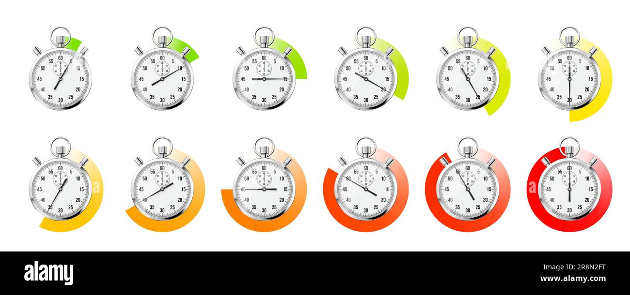 Realistic classic stopwatch. Shiny metal chronometer, time counter with ...