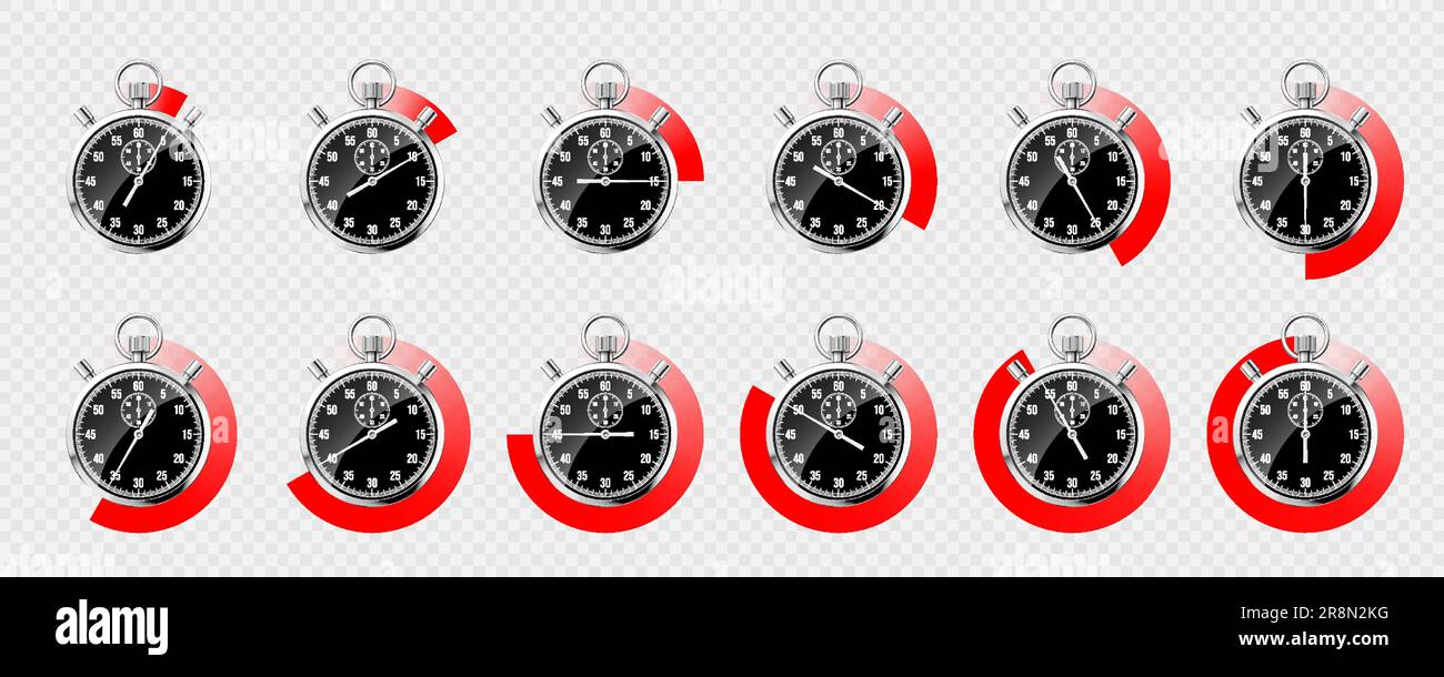 Realistic classic stopwatch. Shiny metal chronometer, black time ...