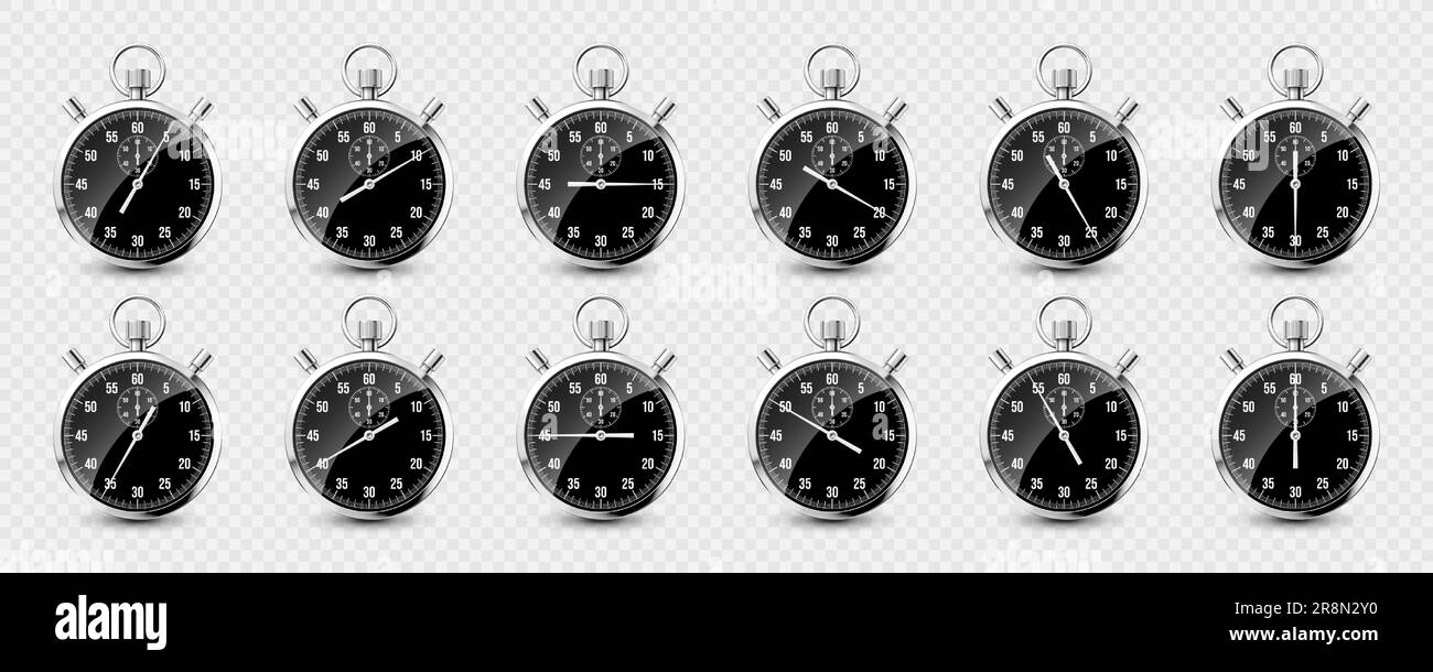 Realistic classic stopwatch. Shiny metal chronometer, time counter with ...