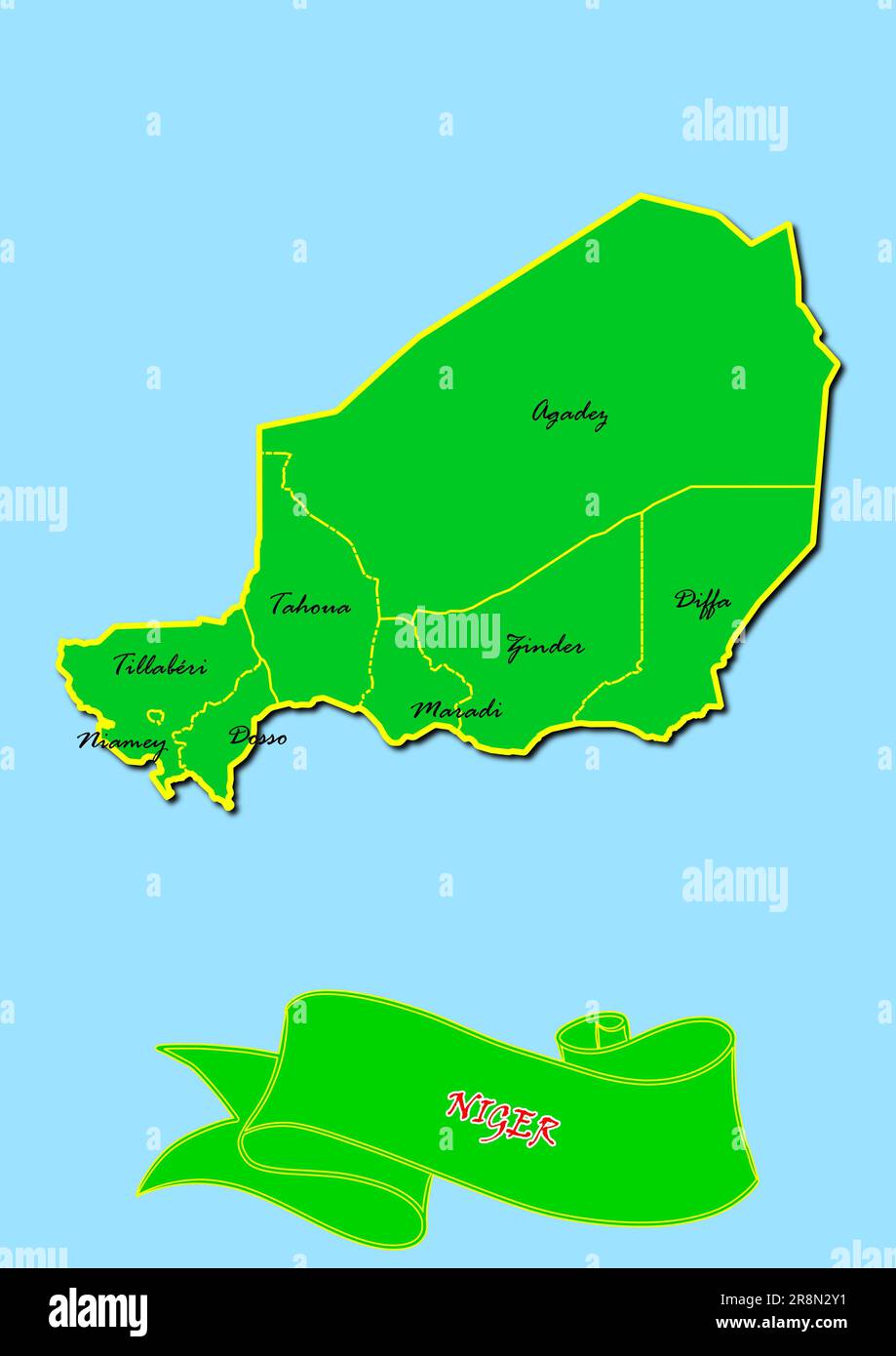 Map of Niger with subregions in green country name in red Stock Photo ...
