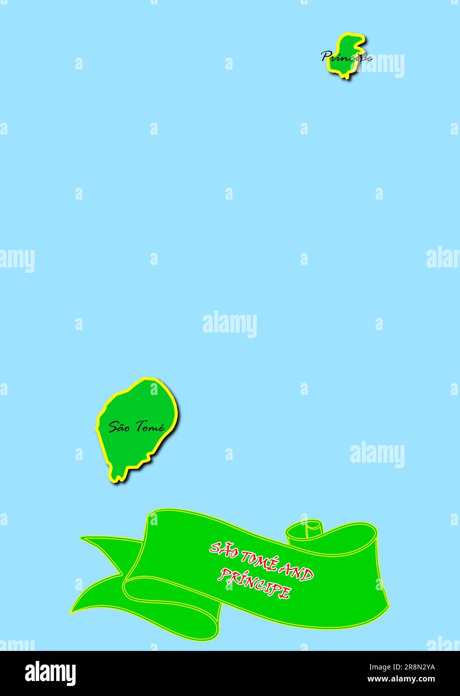 Map of São Tomé and Príncipe with subregions in green country name in ...