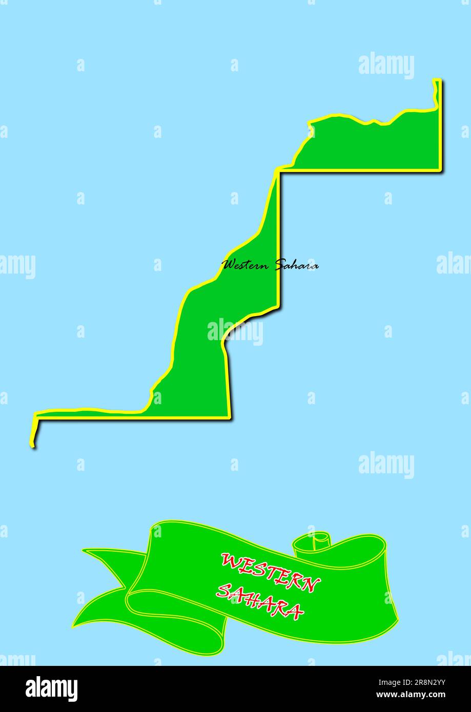 Map of Western Sahara with subregions in green country name in red ...