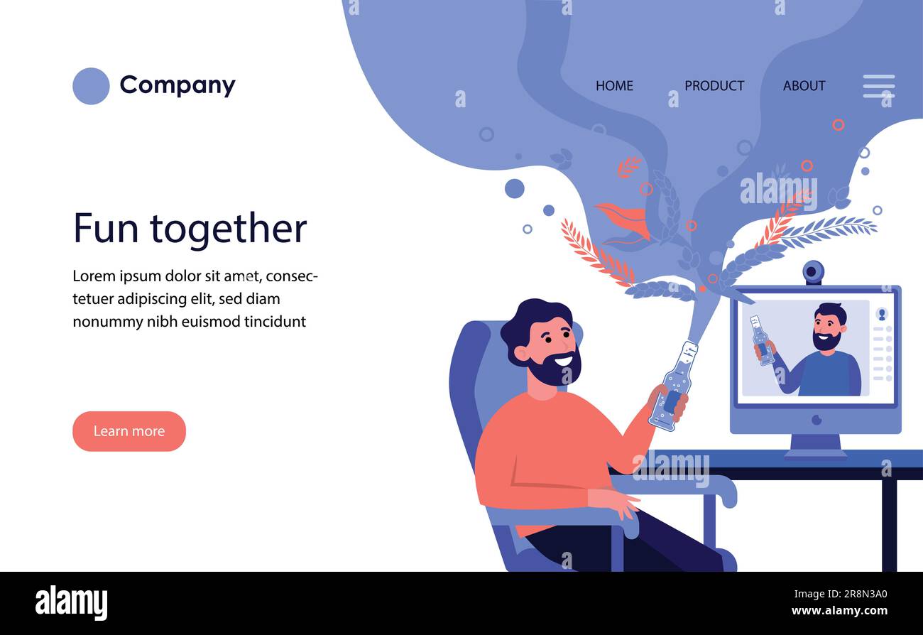 Man drinking beer online with his friend [Converted] Stock Vector Image ...