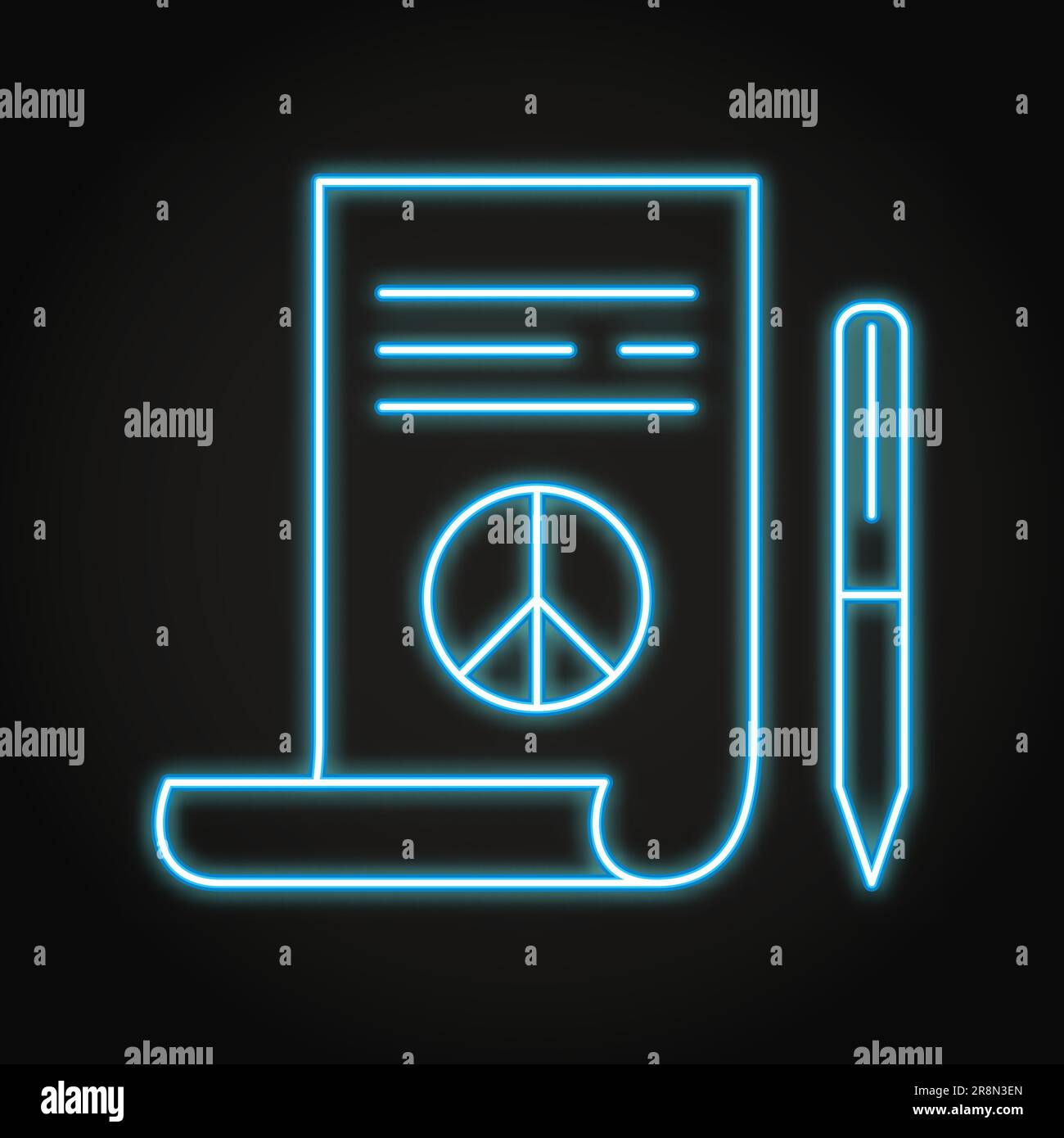 Document with peace sign neon icon. Peace treaty or pact symbol. Vector ...