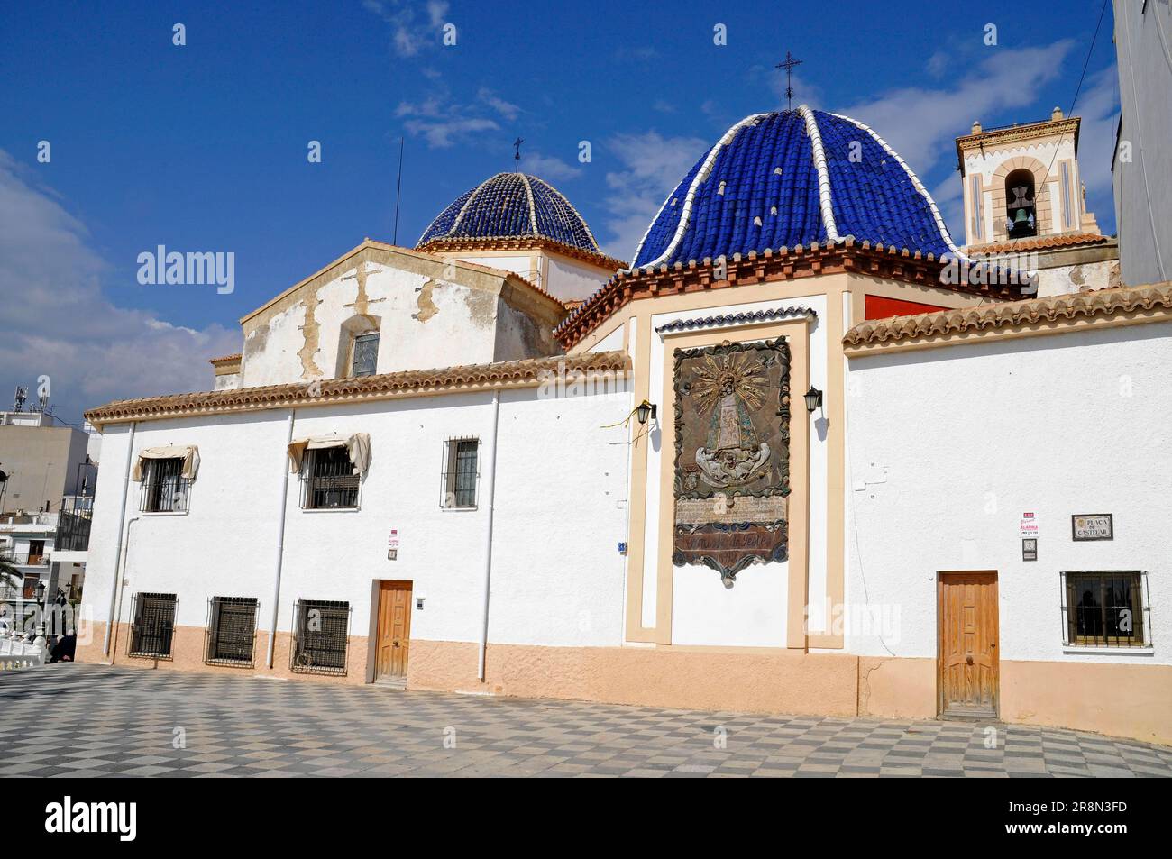 Blue domes of church, Plaza de Castelar, Benidorm, Costa Blanca, Spain ...