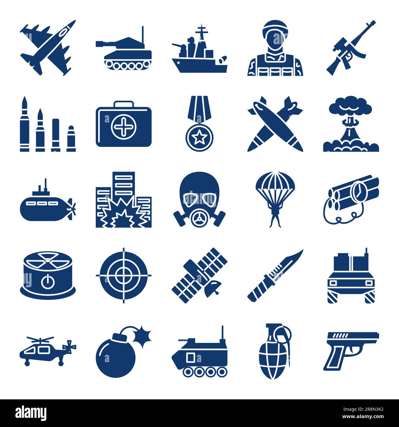 War and military glyph icon set. Army equipment and weapons symbols. Vector illustration Stock ...