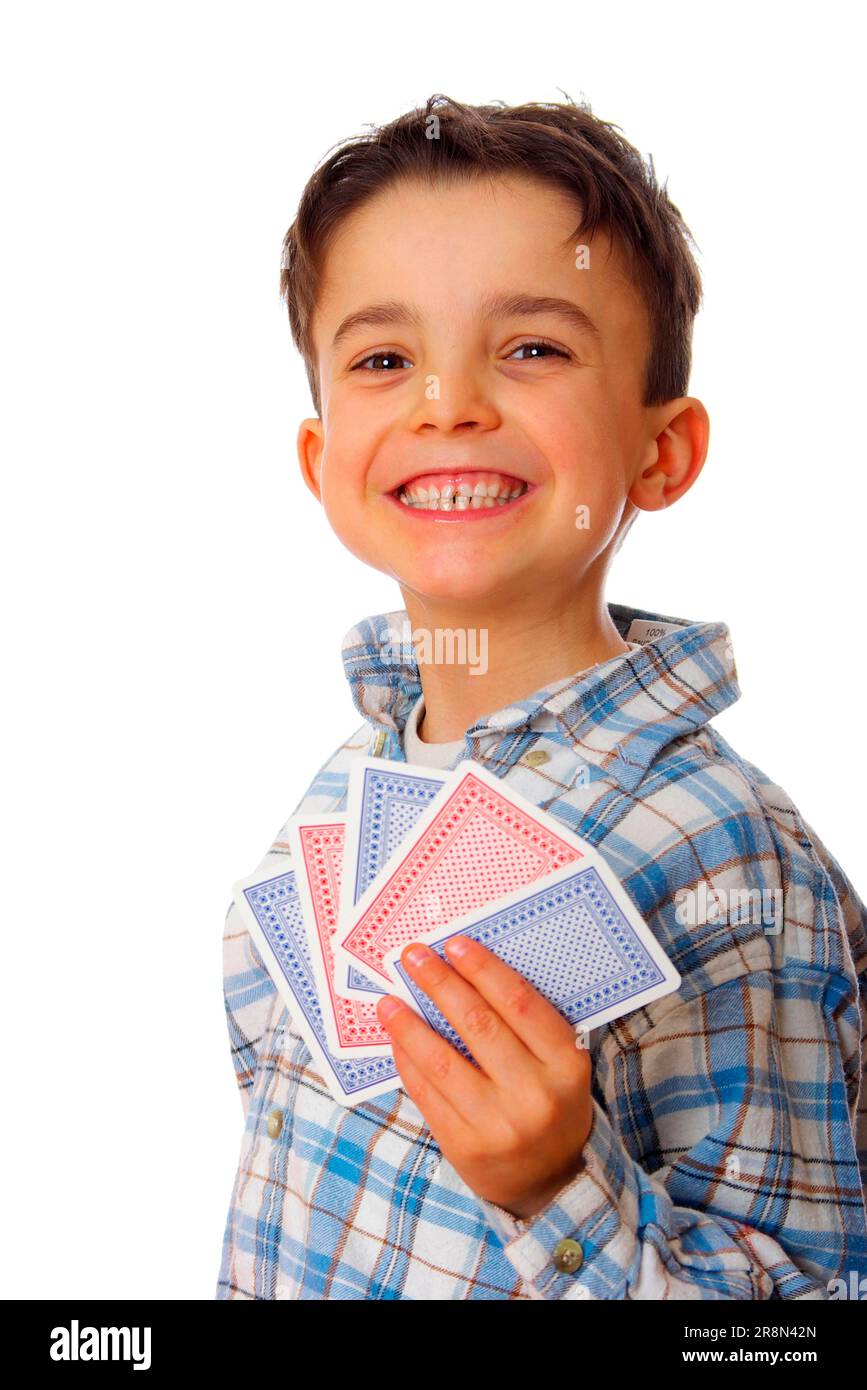 Boy with playing cards, cards Stock Photo - Alamy