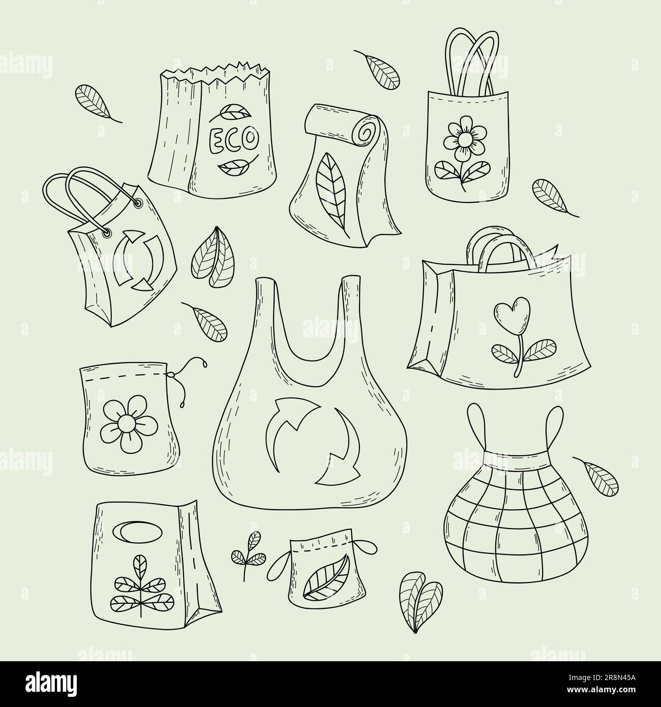 Eco bags. Collection paper grocery bags, eco friendly, package and nets ...