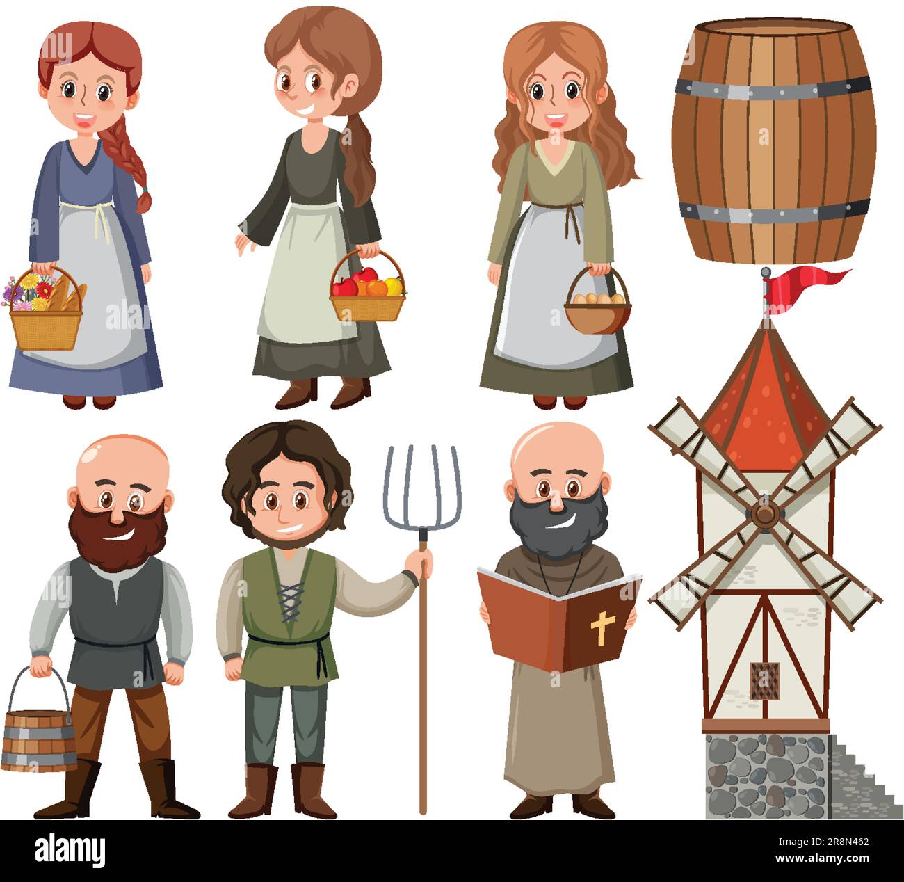 Set of medieval villager cartoon character illustration Stock Vector ...