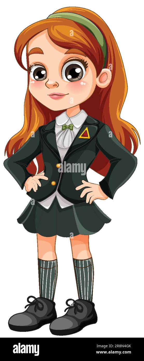 Cute girl student cartoon character in school uniform illustration ...