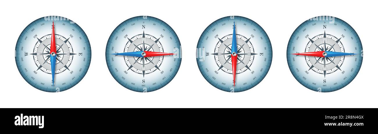 Marine compass, nautical wind rose with cardinal directions of North ...