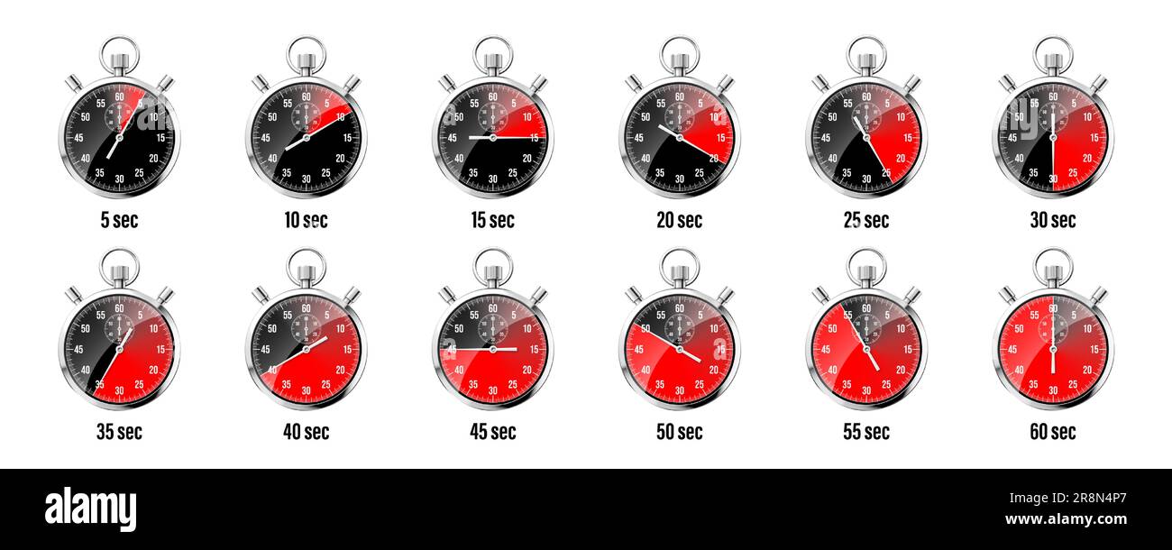 Realistic classic stopwatch. Shiny metal chronometer, time counter with ...