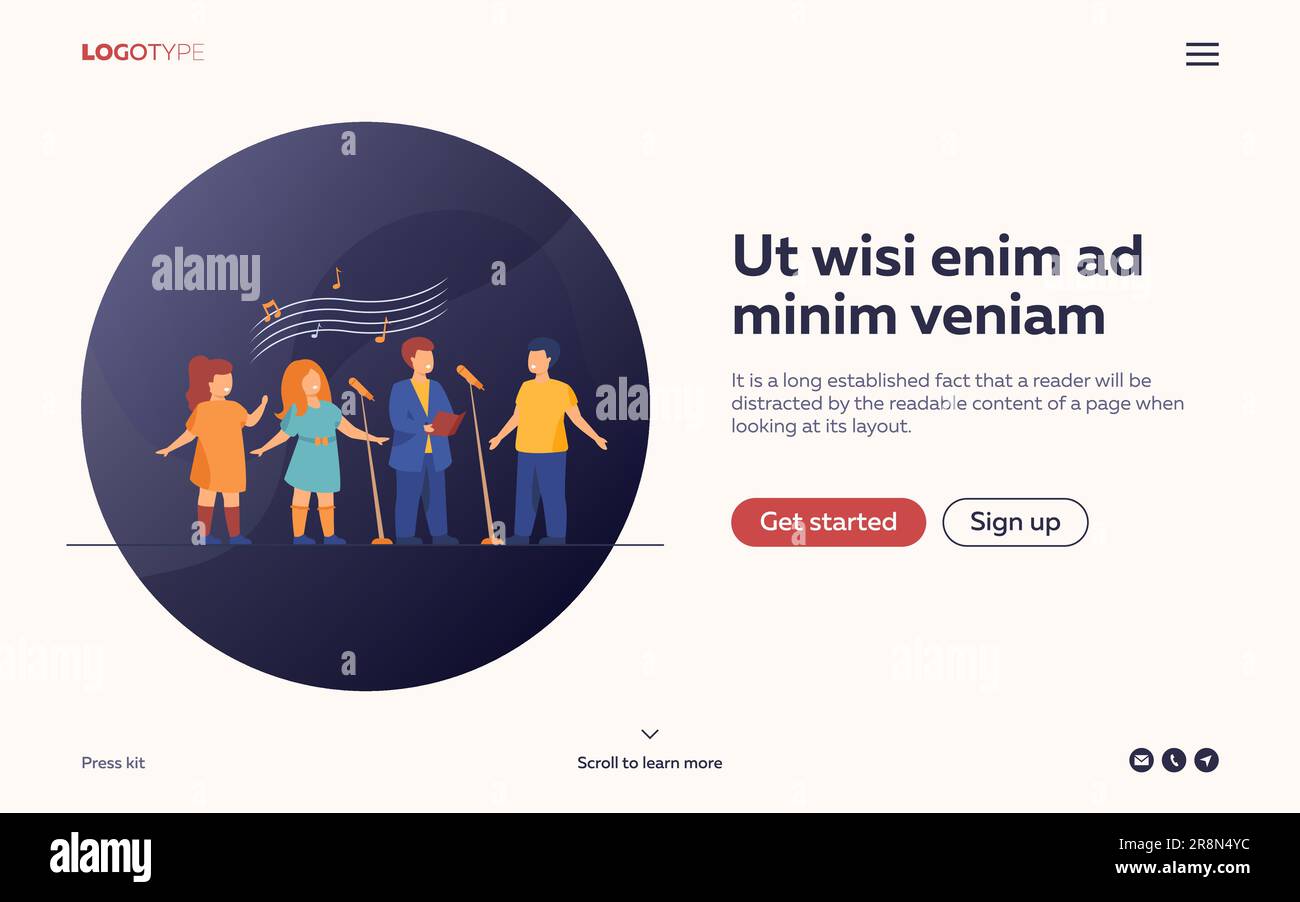 Children choir singing song in church flat vector illustration Stock ...