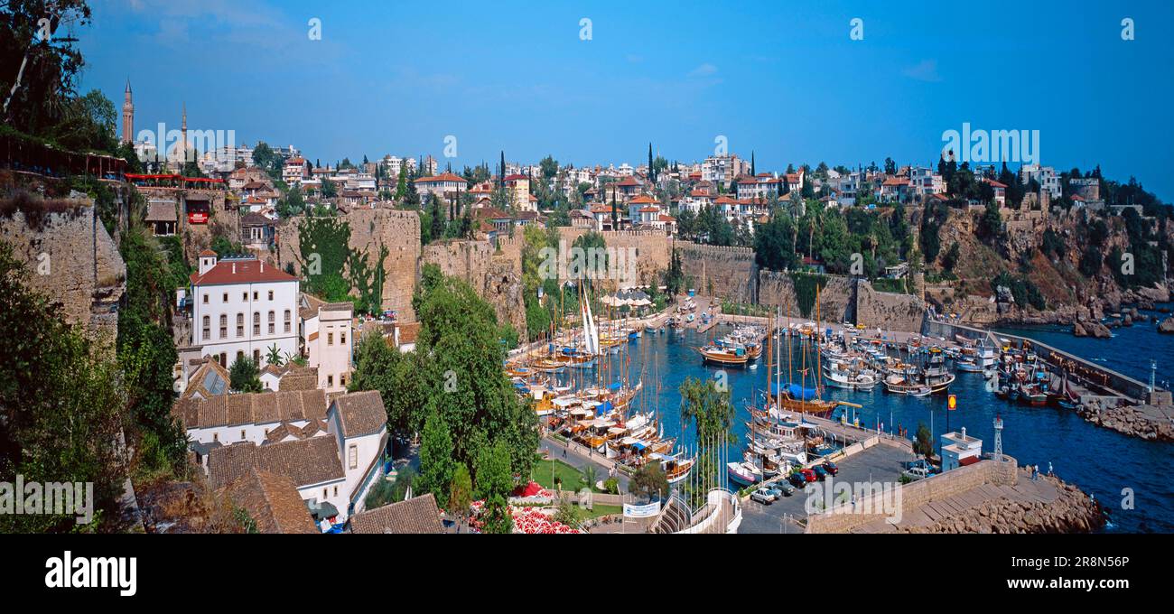 Fishing harbour, city wall, Antalya, city fortification, Turkey Stock ...