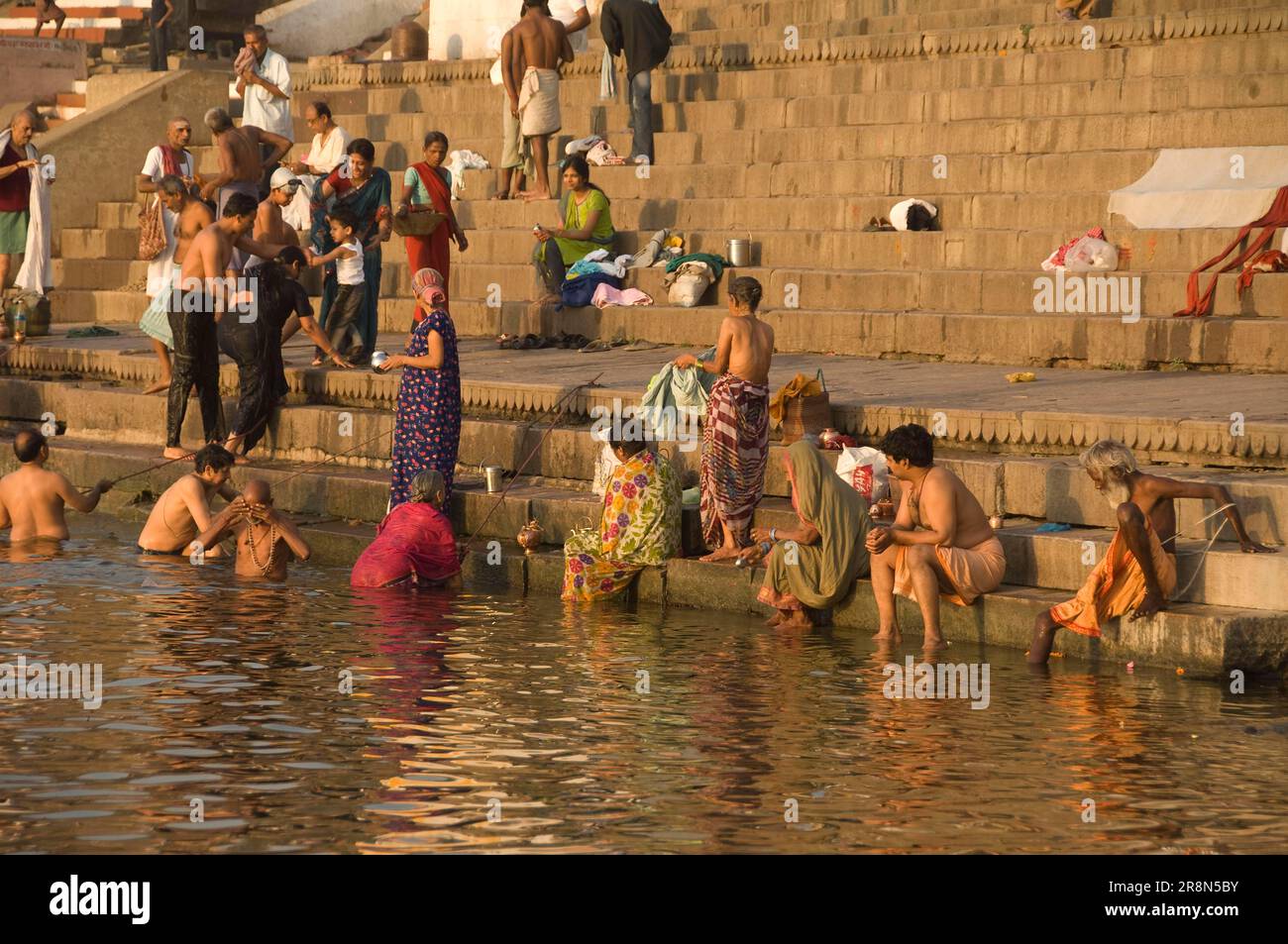 Indians at ritual ablution in the Ganges, Ghats, Varanasi, Benares ...