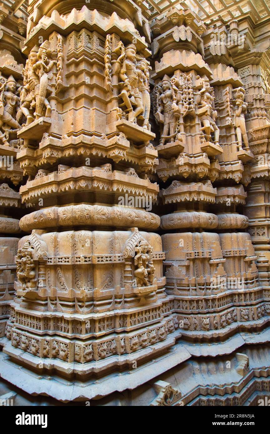 Carved columns, Jain temple, Jaisalmer, Rajasthan, India Stock Photo ...
