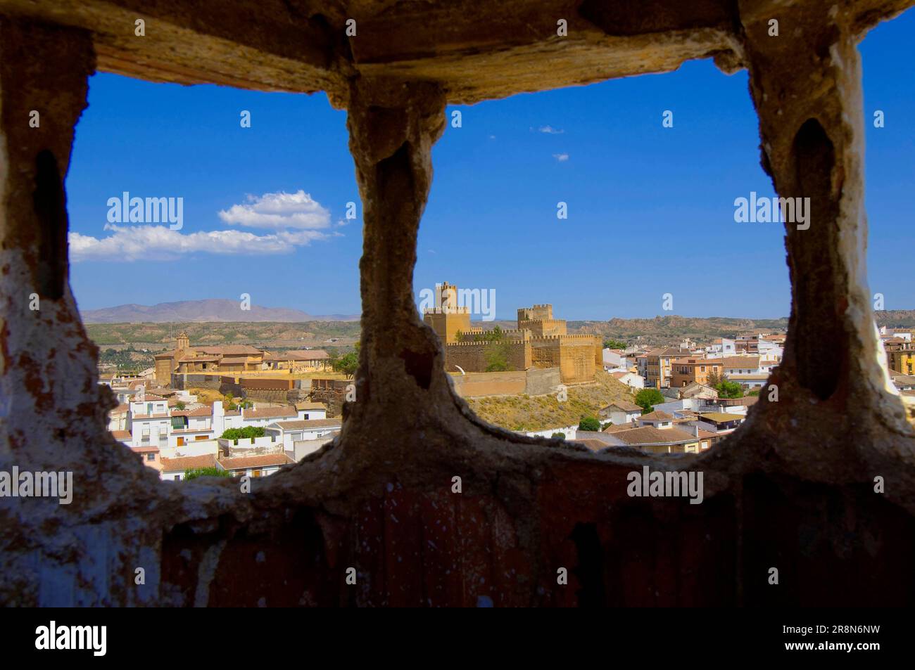 Alcazaba Castle, view from Santiago troglodyte quarter, Guadix, Granada ...