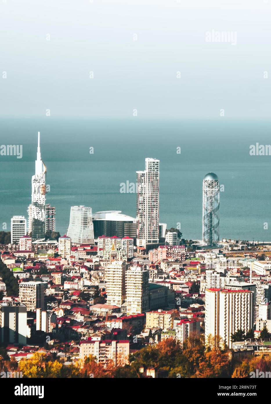 Panoramic View Batumi coast and tourist attractions with black sea ...