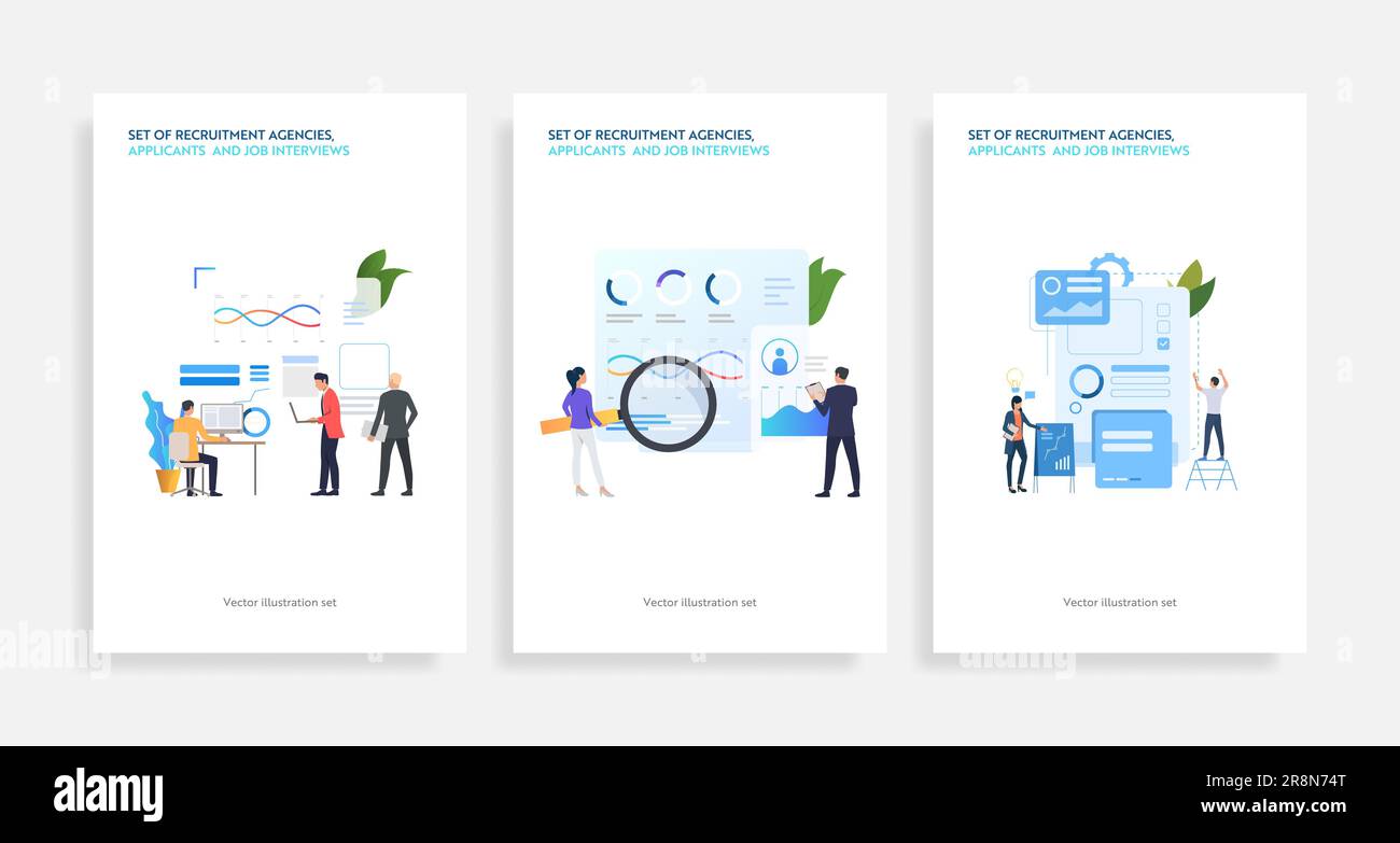 Set of recruitment agencies, applicants and job interviews Stock Vector ...
