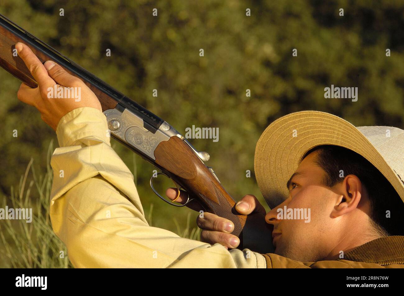 Hunter with rifle, hunting, shotgun, aim, shoot, put on, Spain Stock ...