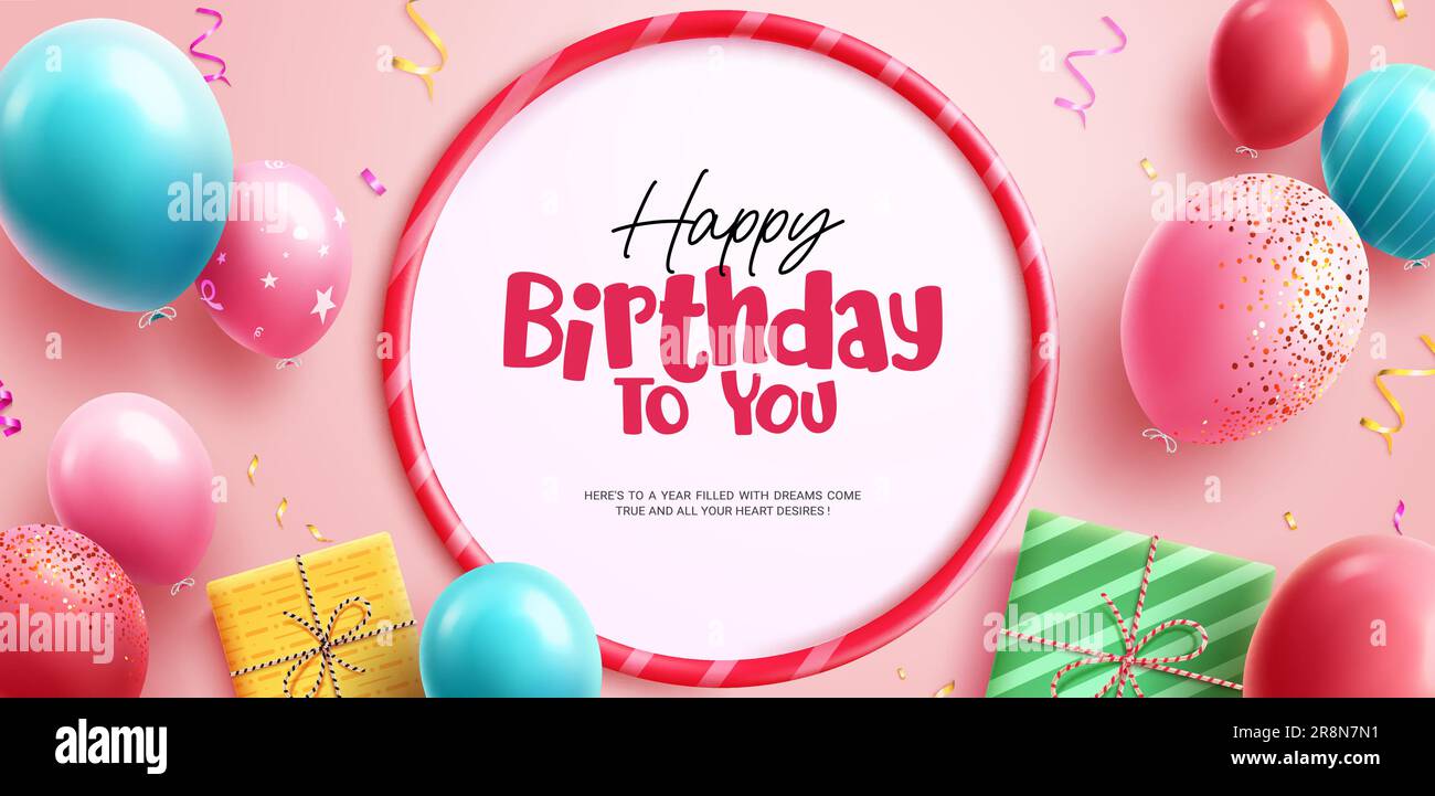 Birthday vector template design. Happy birthday text in circle white ...