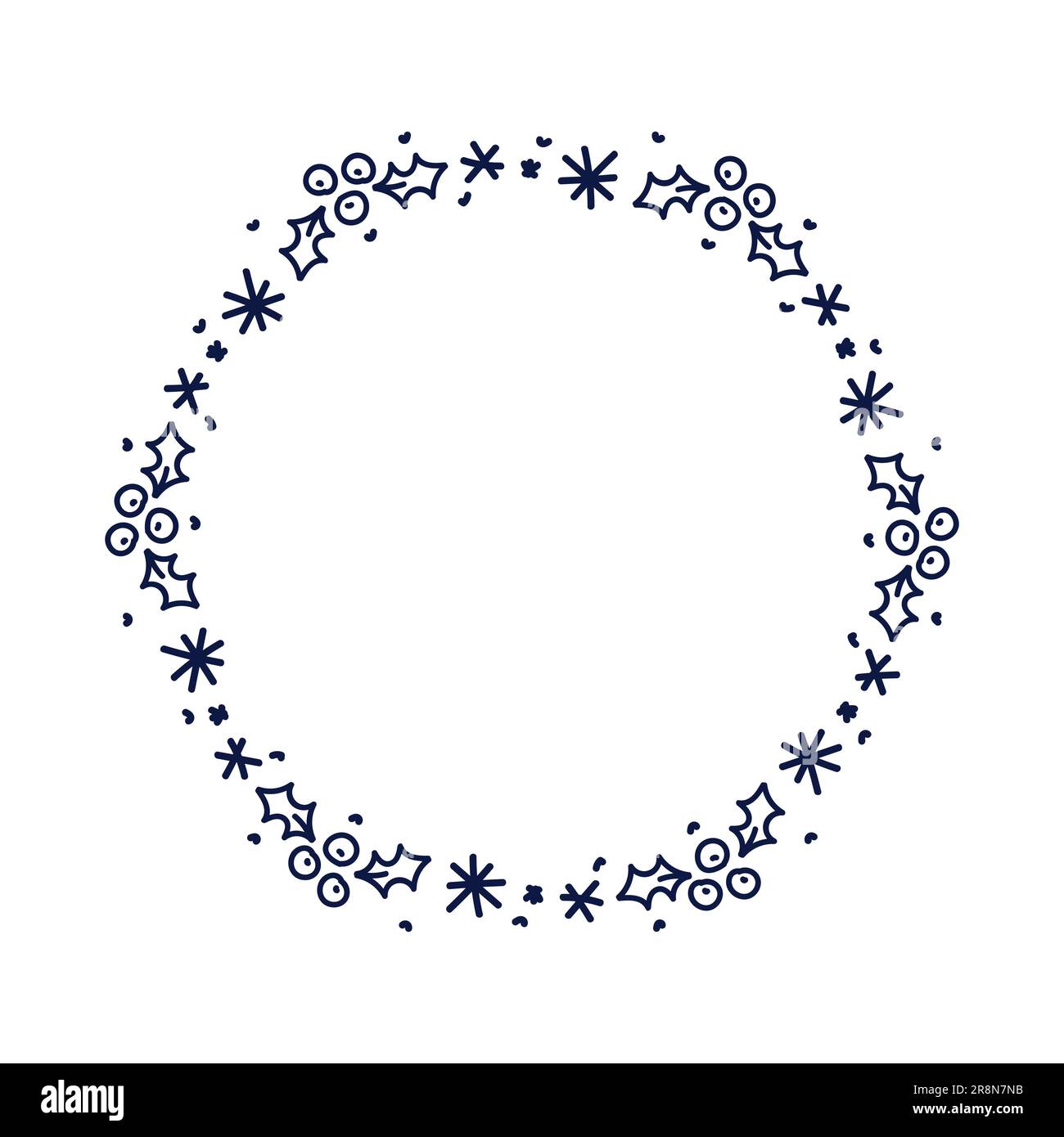 Hand drawn circle doodle simple frame withsnowflakes. Childish drawing ...