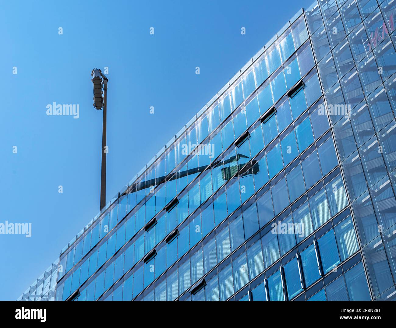 Gondola for window cleaner at an office building, Berlin, Germany Stock ...