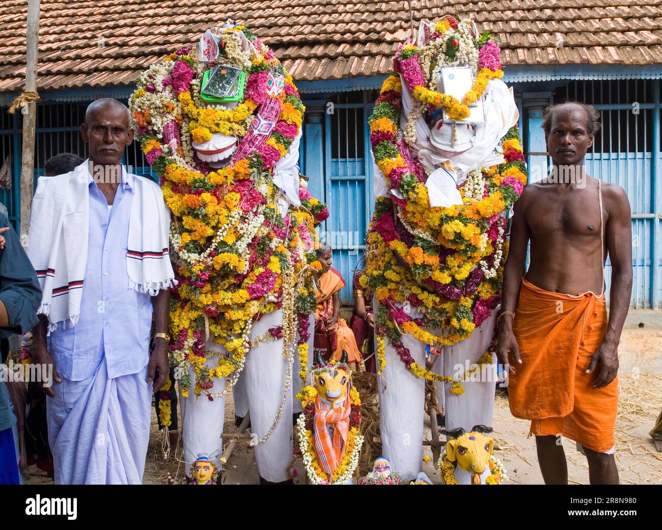 Decorated terracotta horses for Puravi Eduppu festival near Pudukkottai ...