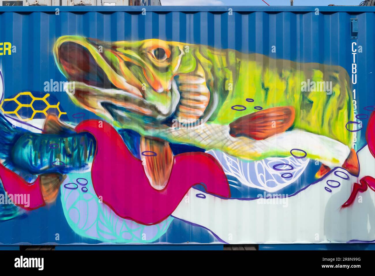 Fish, graffiti on container, Stockholm, Sweden Stock Photo - Alamy