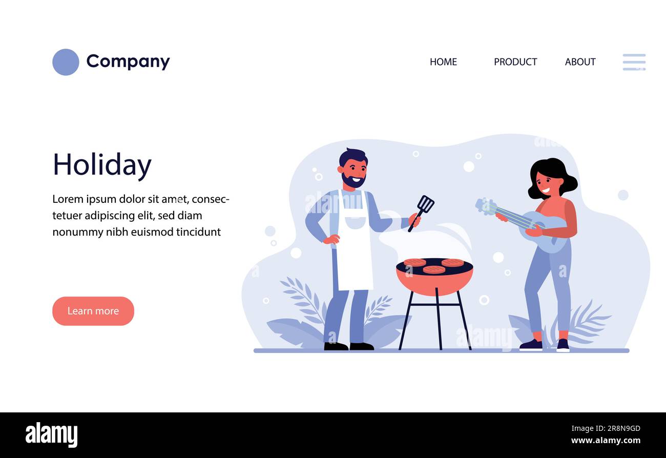 Couple having barbeque party outdoors [Converted] Stock Vector Image ...