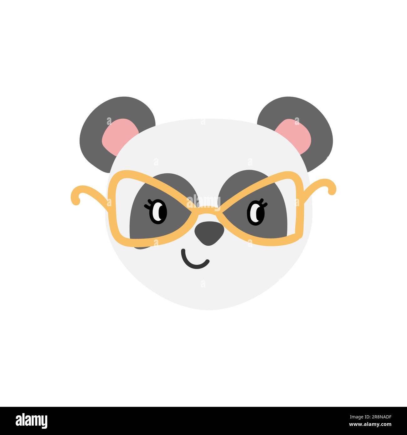 Hand drawn cute panda. Childish animal white bear with grey eyes and ...